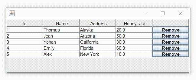 How To Delete A Row In JTable Using JButton Test Code Online